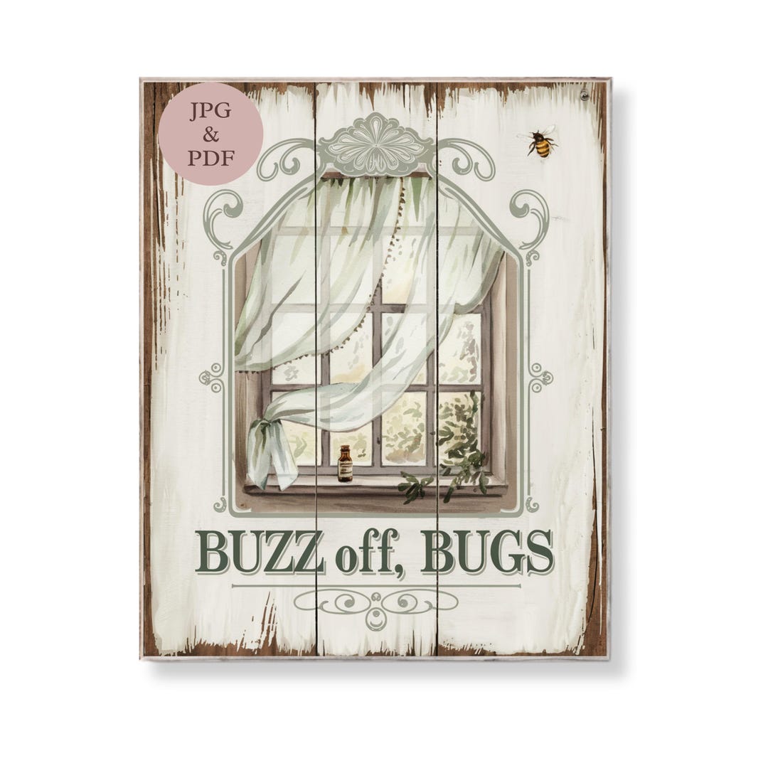 Buzz off Bugs Window Sign Digital Wall Art Shabby Chic Essential Oil ...