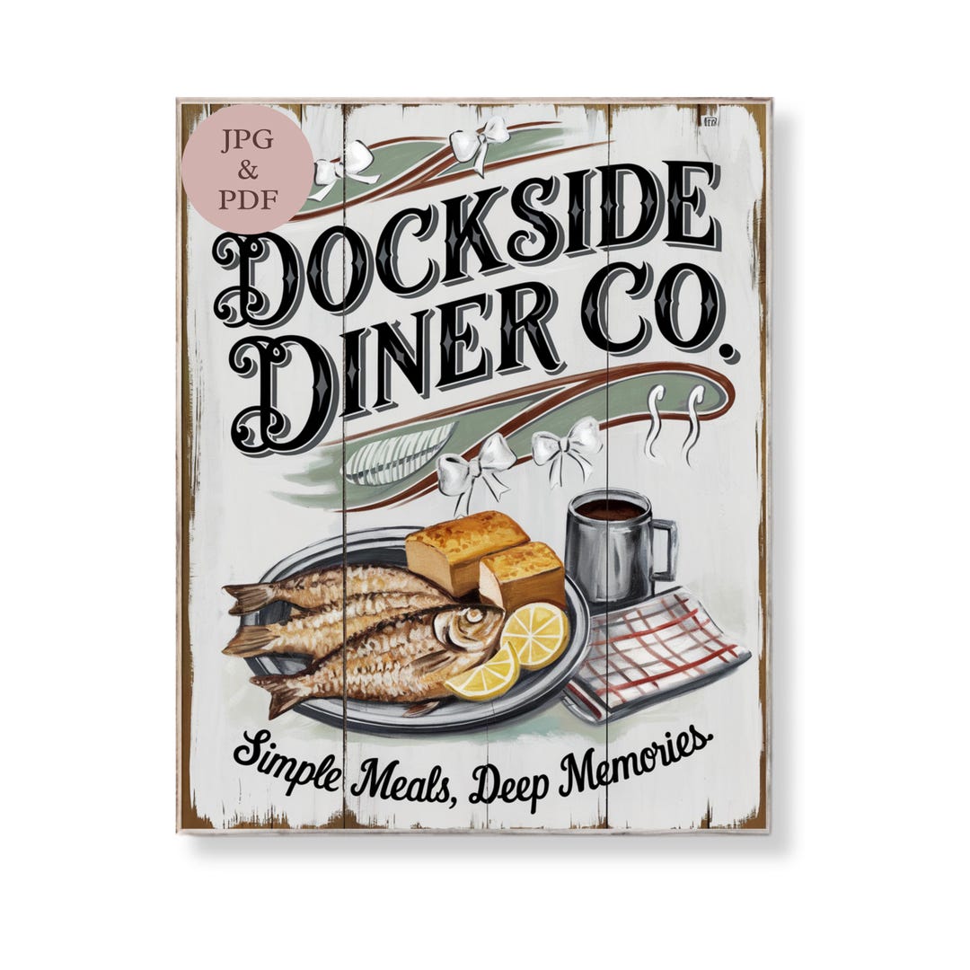 Dockside Diner Co Sign Rustic Fish Kitchen Wall Art Lake Cabin ...