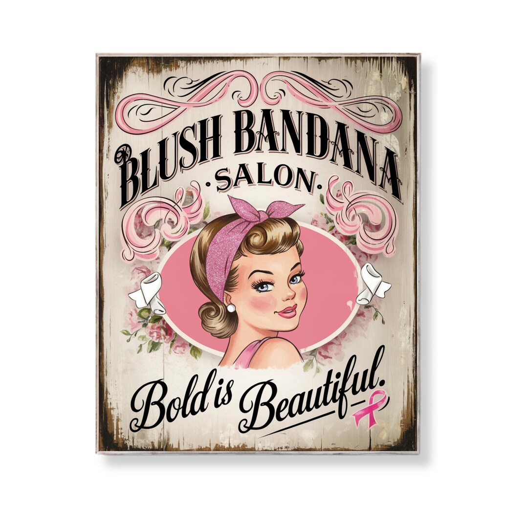 Breast Cancer Awareness Printable Pink Ribbon Wall Art Retro Salon ...