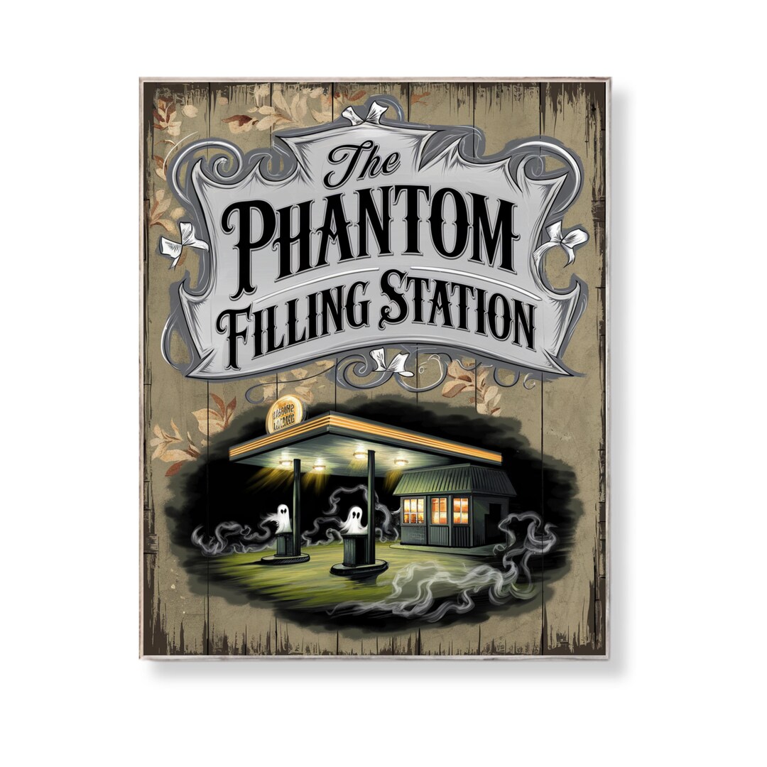Ghost Gas Station Wall Art Halloween Digital Download Vintage Spooky ...