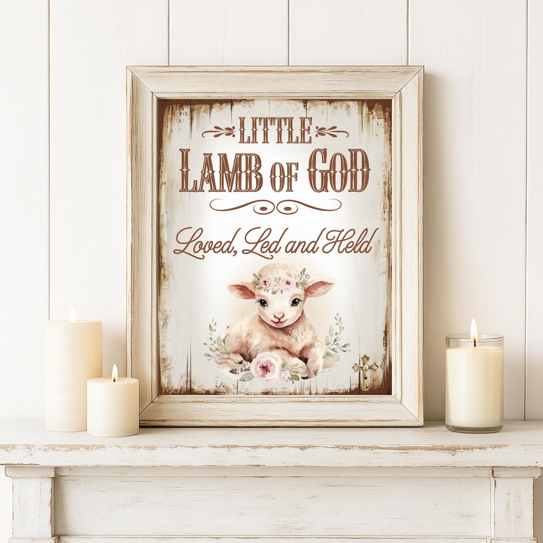 Little Lamb of God Nursery Wall Art Baby Girl Christian Decor Scripture ...