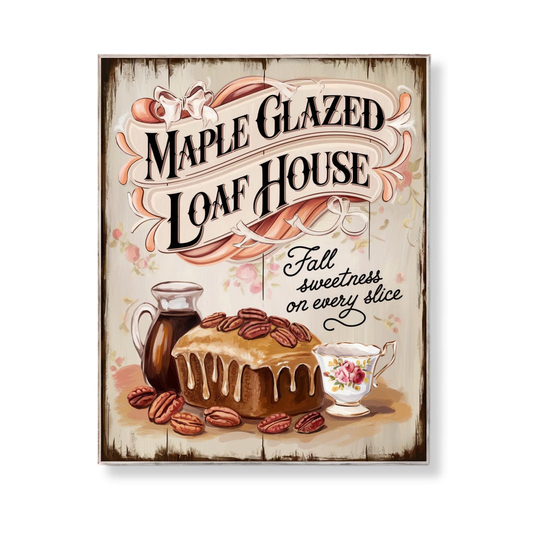 Maple Loaf Wall Art Fall Kitchen Printable Rustic Bakery Sign Shabby ...