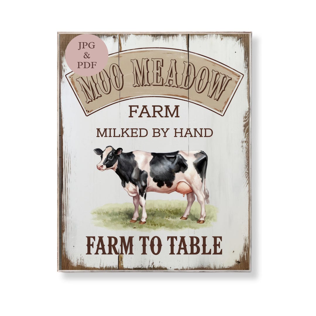 Moo Meadow Farm Cow Sign Farm to Table Milk Art Rustic Dairy Decor ...