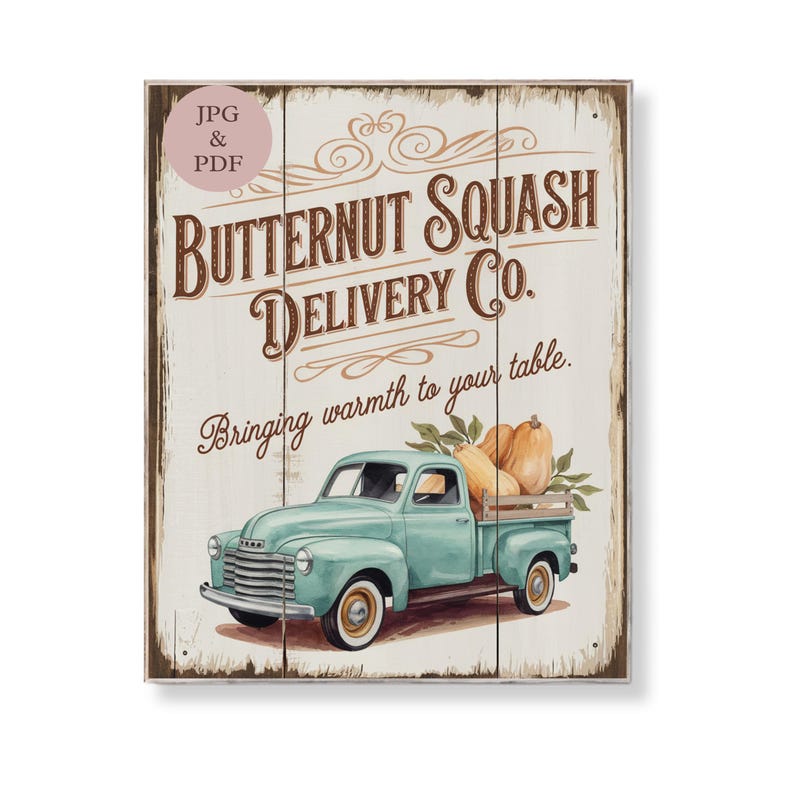Butternut Squash Truck Sign Fall Farmhouse Wall Art Printable for ...