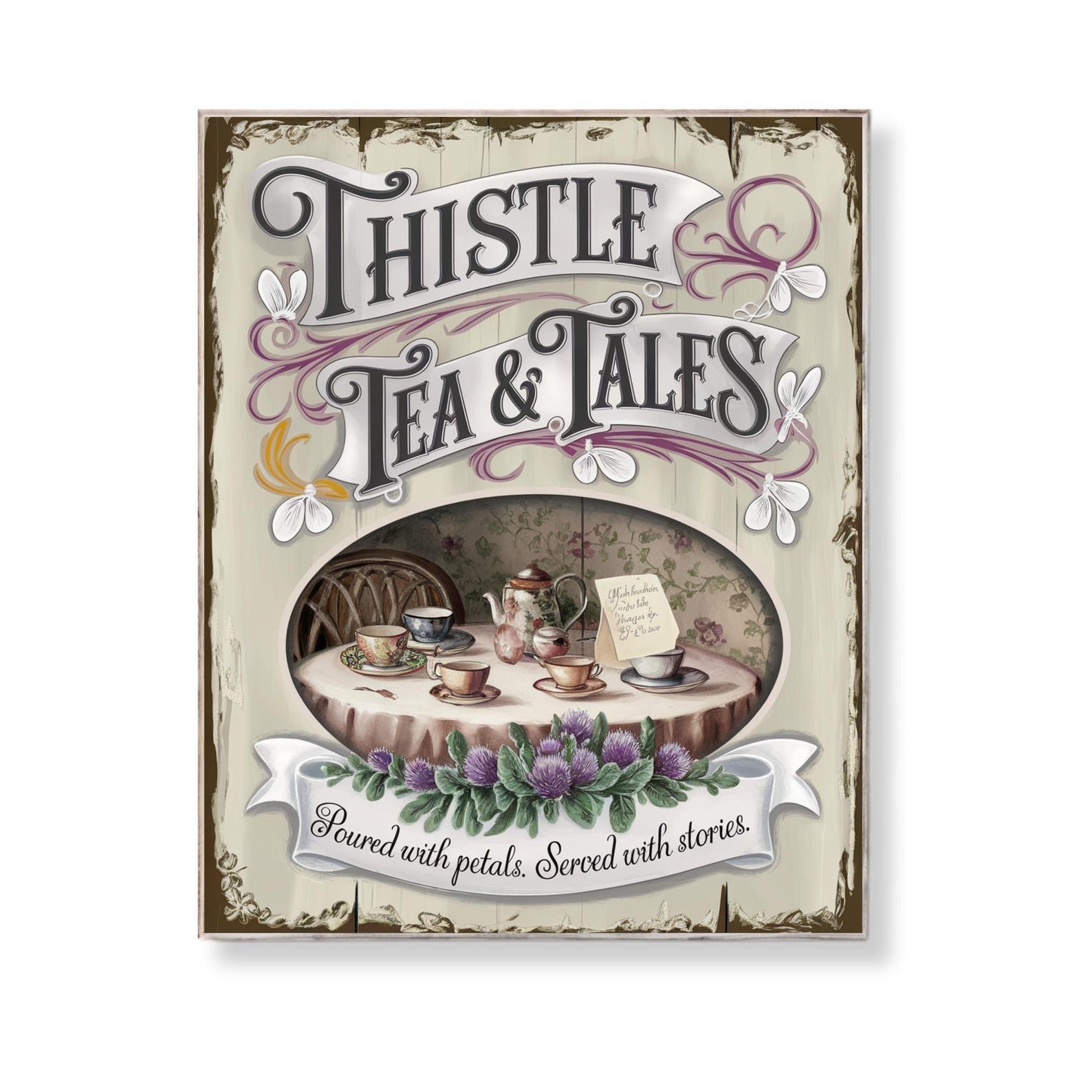 Cottagecore Tea Party Wall Art Printable Vintage Teacup Sign Shabby ...