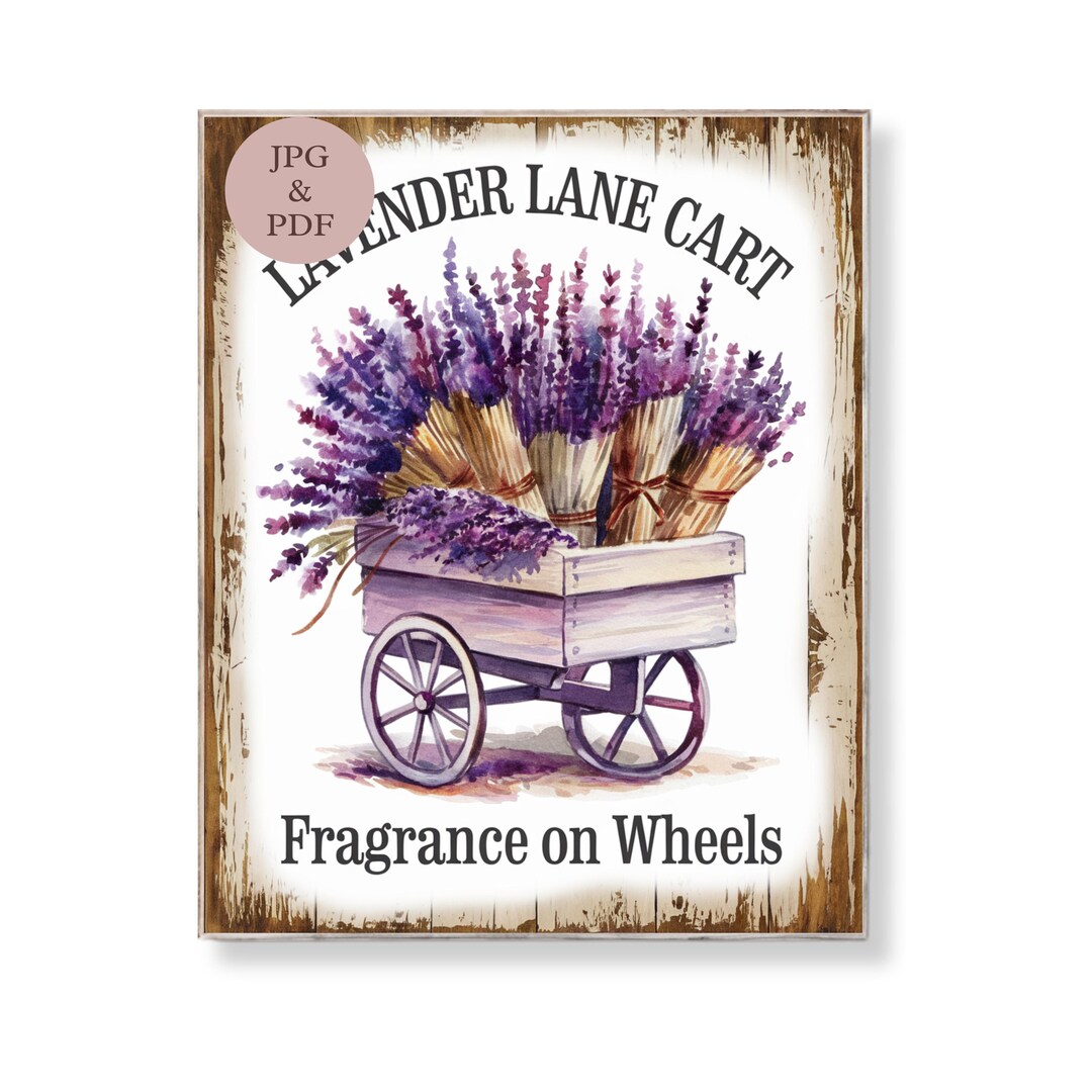 Lavender Wall Art Printable Flower Cart Sign Rustic Farmhouse Decor ...
