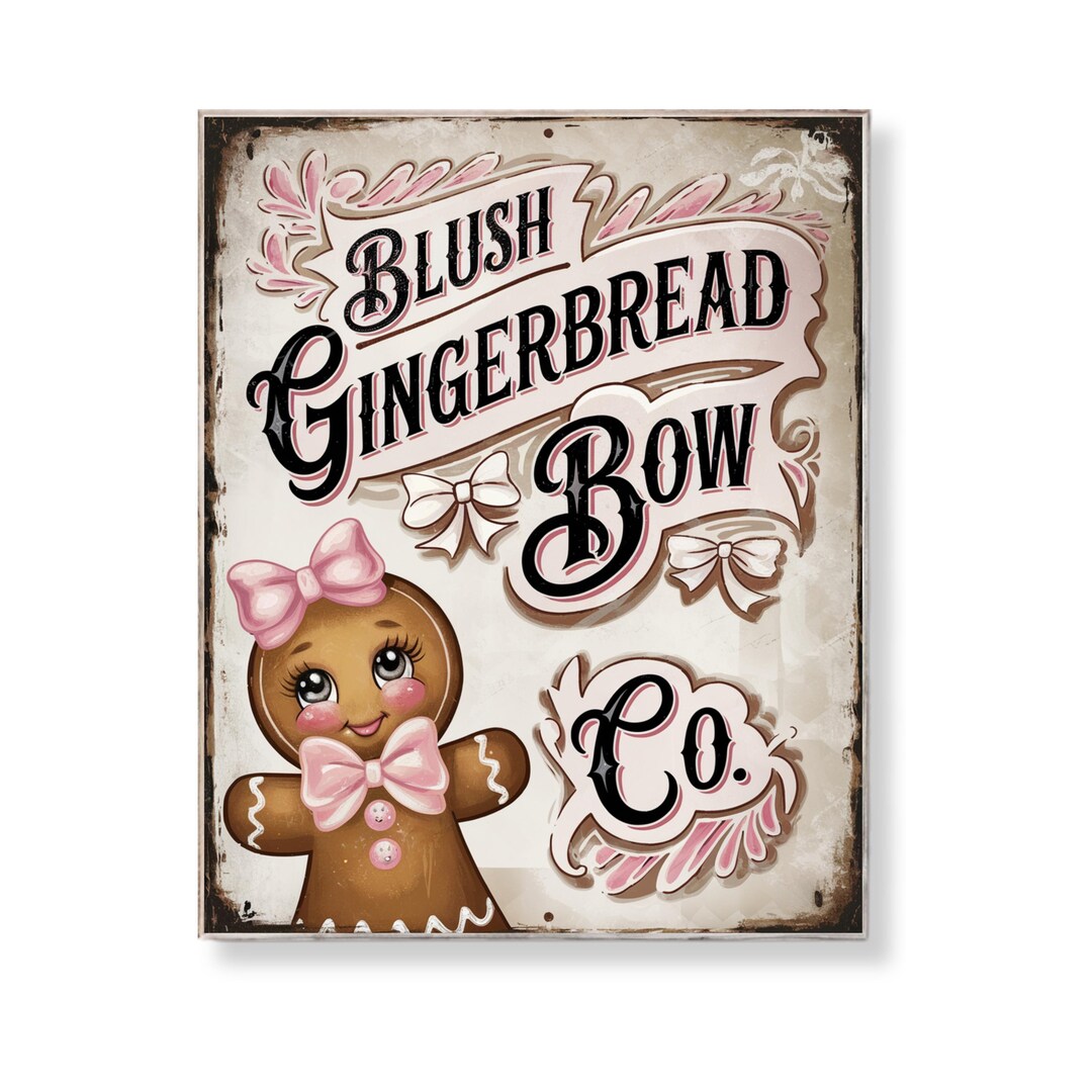 Blush Gingerbread Christmas Sign: Retro Pink Kitchen Wall Art (digital ...