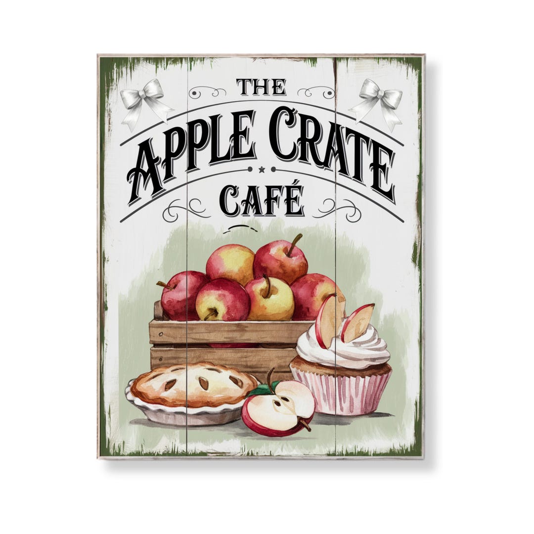 Apple Crate Cafe Sign Printable Farmhouse Apple Pie Kitchen Wall Art ...