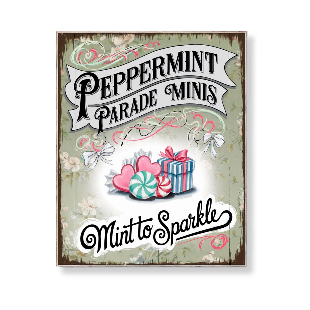 Peppermint Candy Christmas Sign: Retro Holiday Wreath Art (digital ...