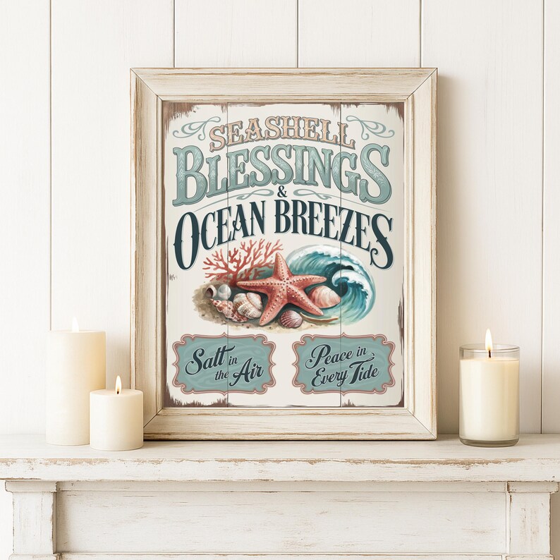 Seashell Blessings Coastal Art: Ocean Bible Verse Print (digital ...