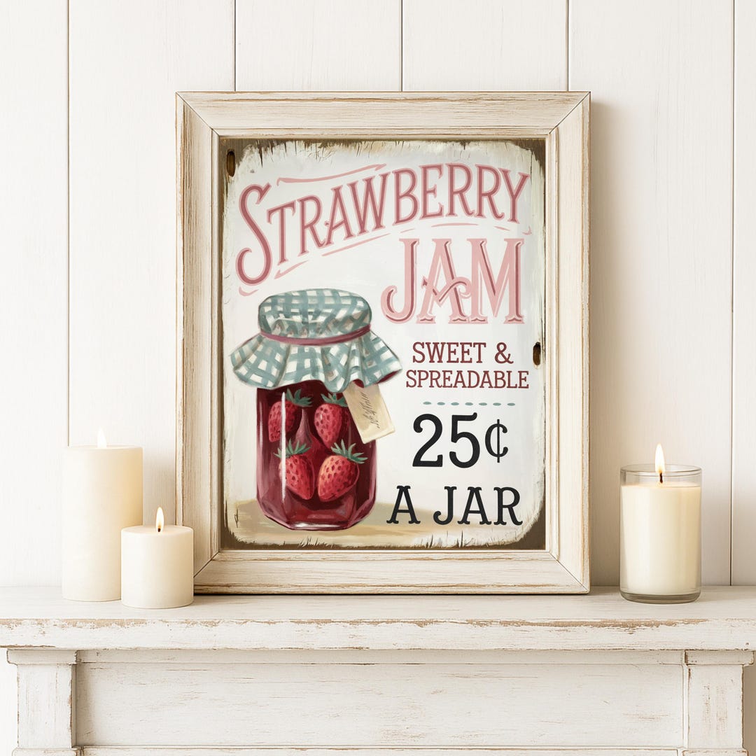 Strawberry Jam Sign Vintage Farmhouse Fruit Kitchen Wall Art Sweet ...