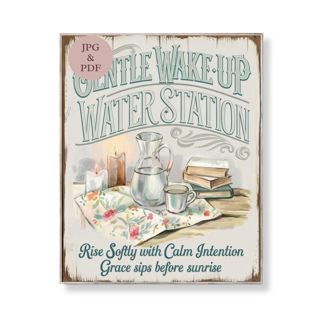 Gentle Wake-up Water Station Sign Morning Calm Ritual Art Cozy Shabby ...
