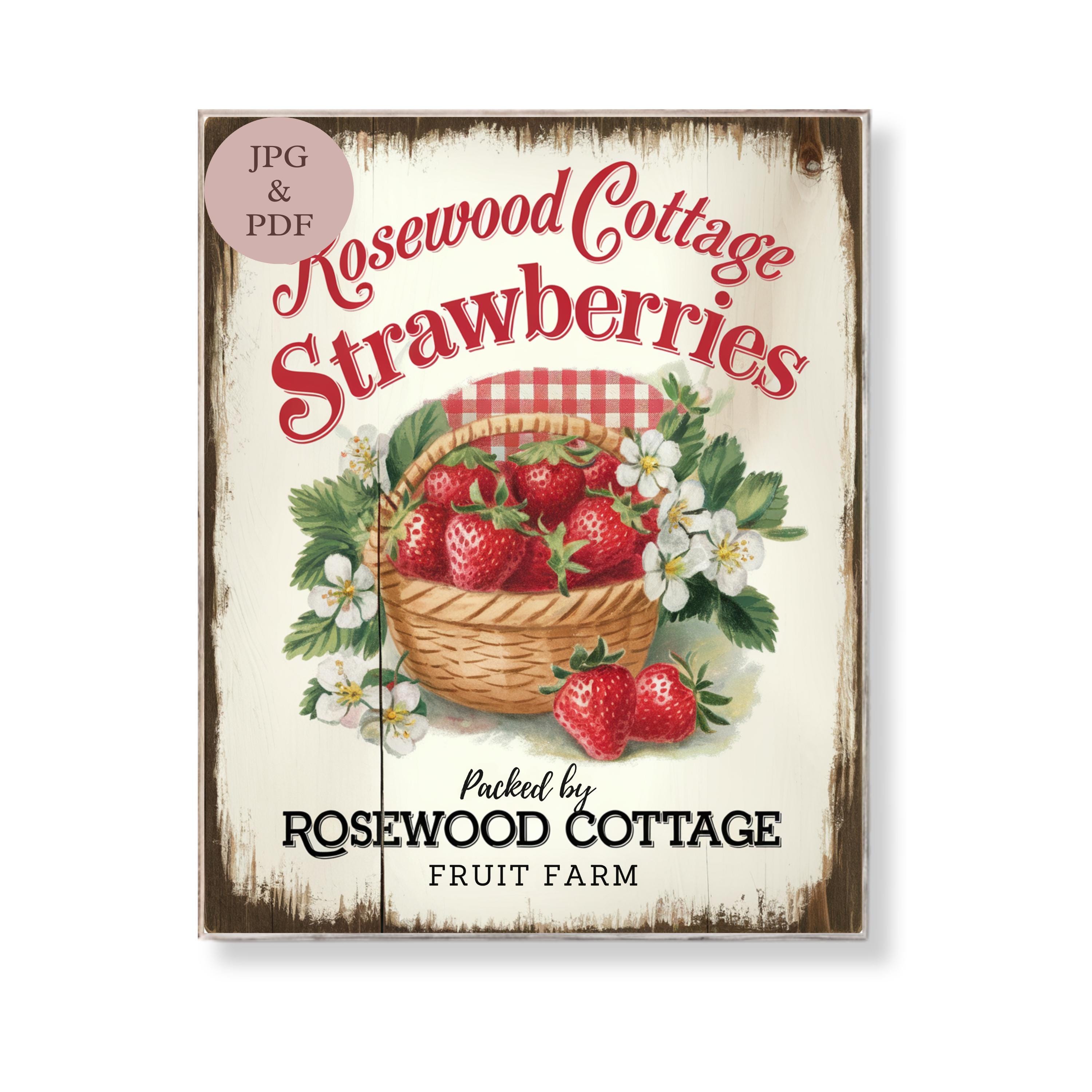 Rosewood Cottage Strawberries Sign Vintage Fruit Crate Wall Art ...