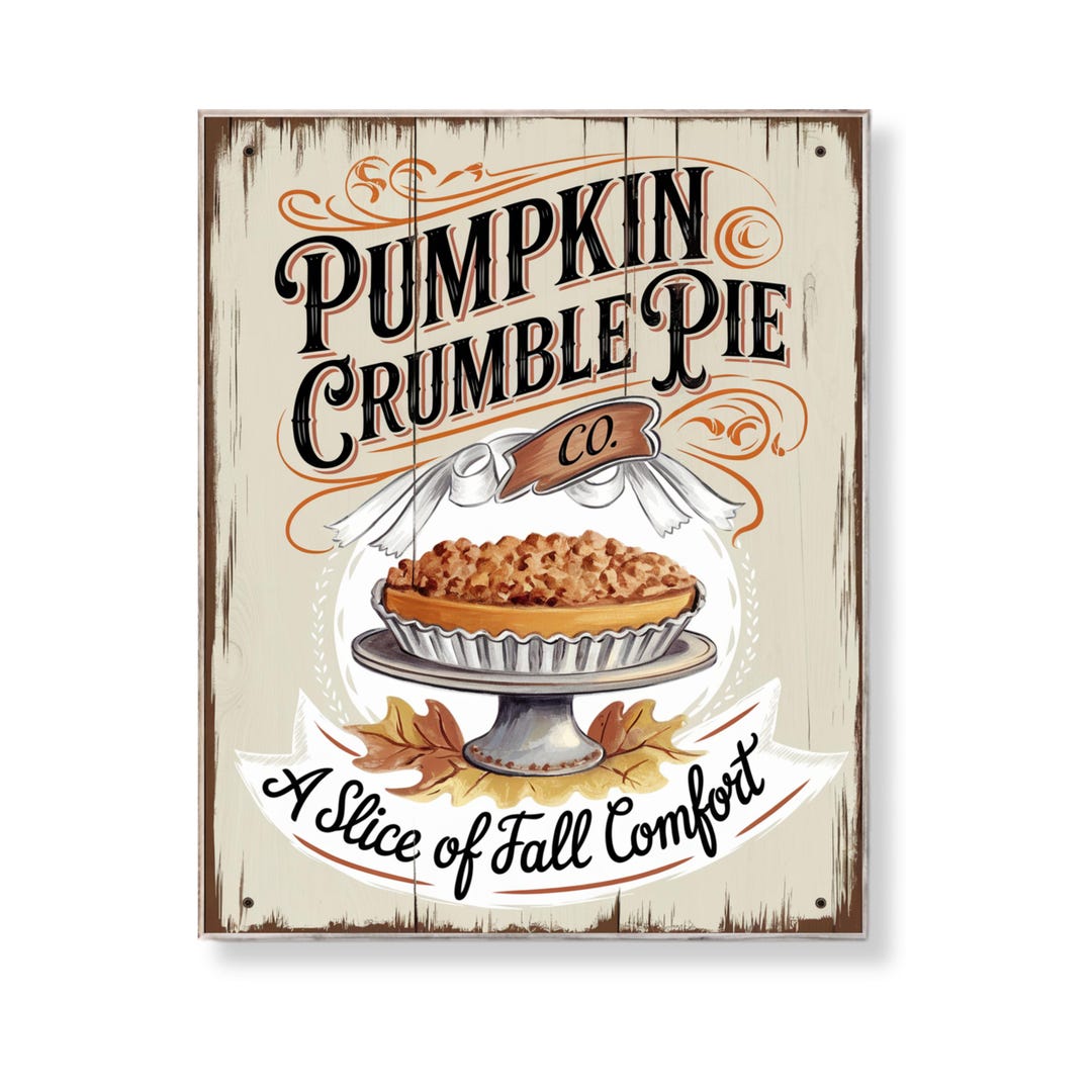 Pumpkin Crumble Pie Wall Art Printable Fall Bakery Sign Digital Kitchen ...
