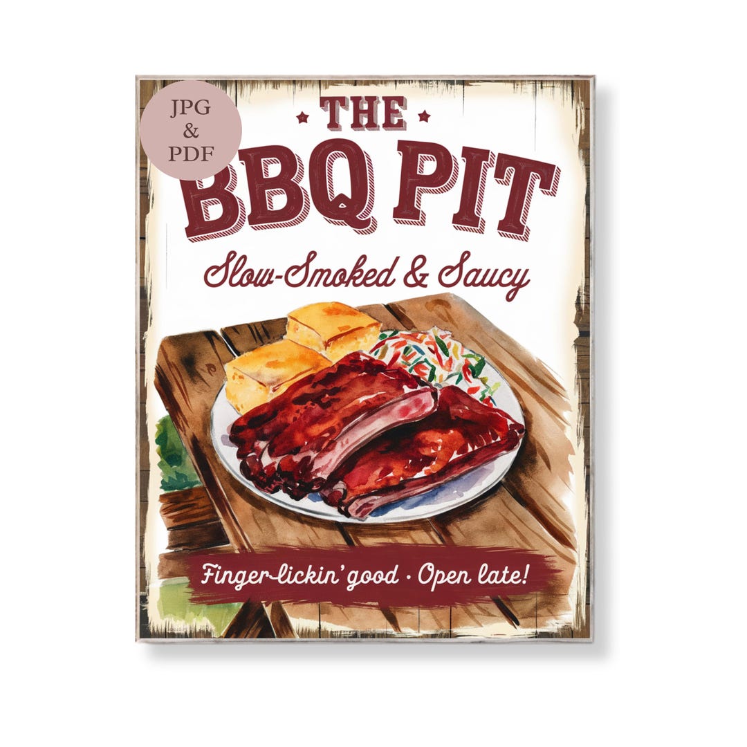 BBQ Pit Sign: Rustic Smoked Meat Kitchen Decor (digital Download 8x10 ...