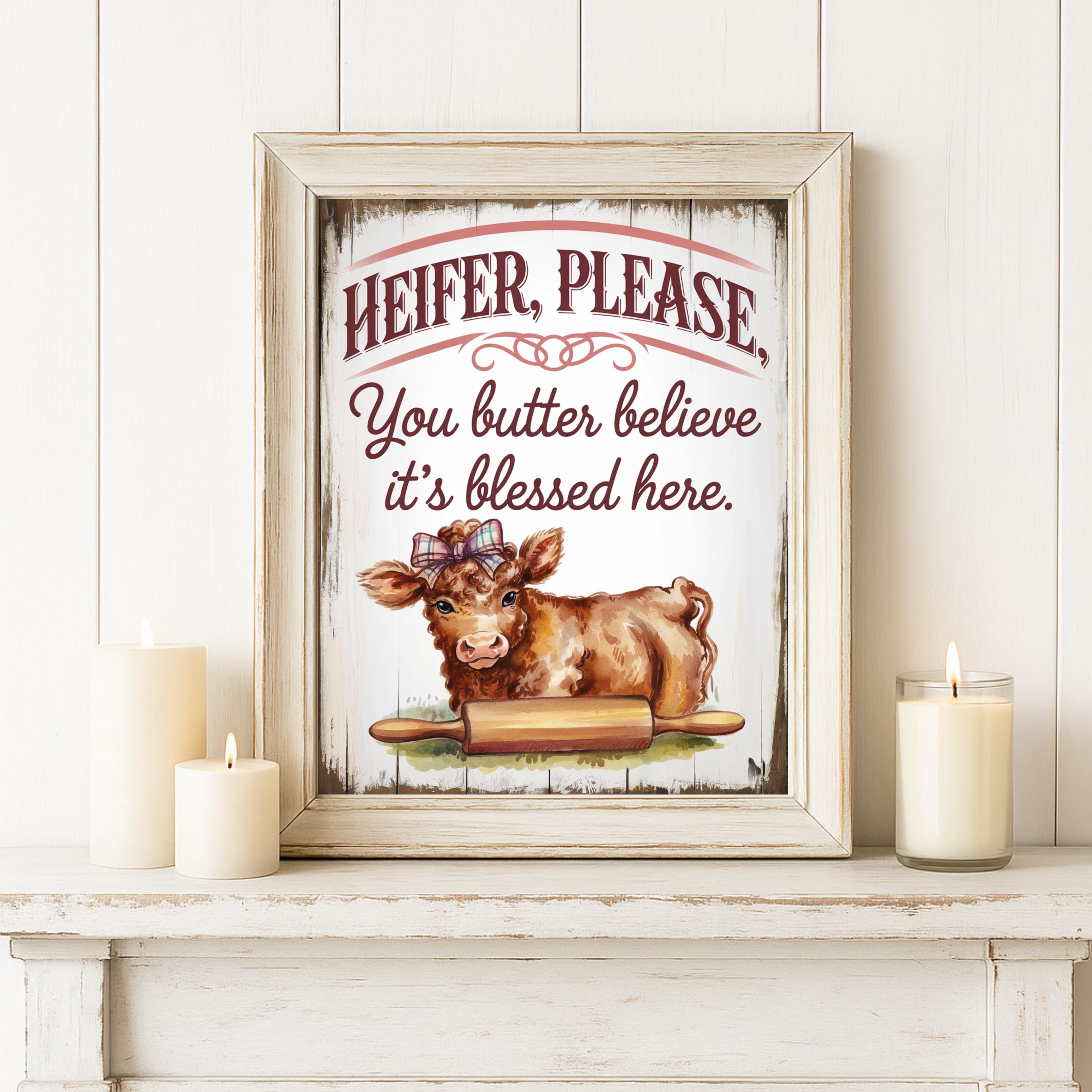 Funny Cow Kitchen Sign Farmhouse Wall Art Digital Printable Heifer ...