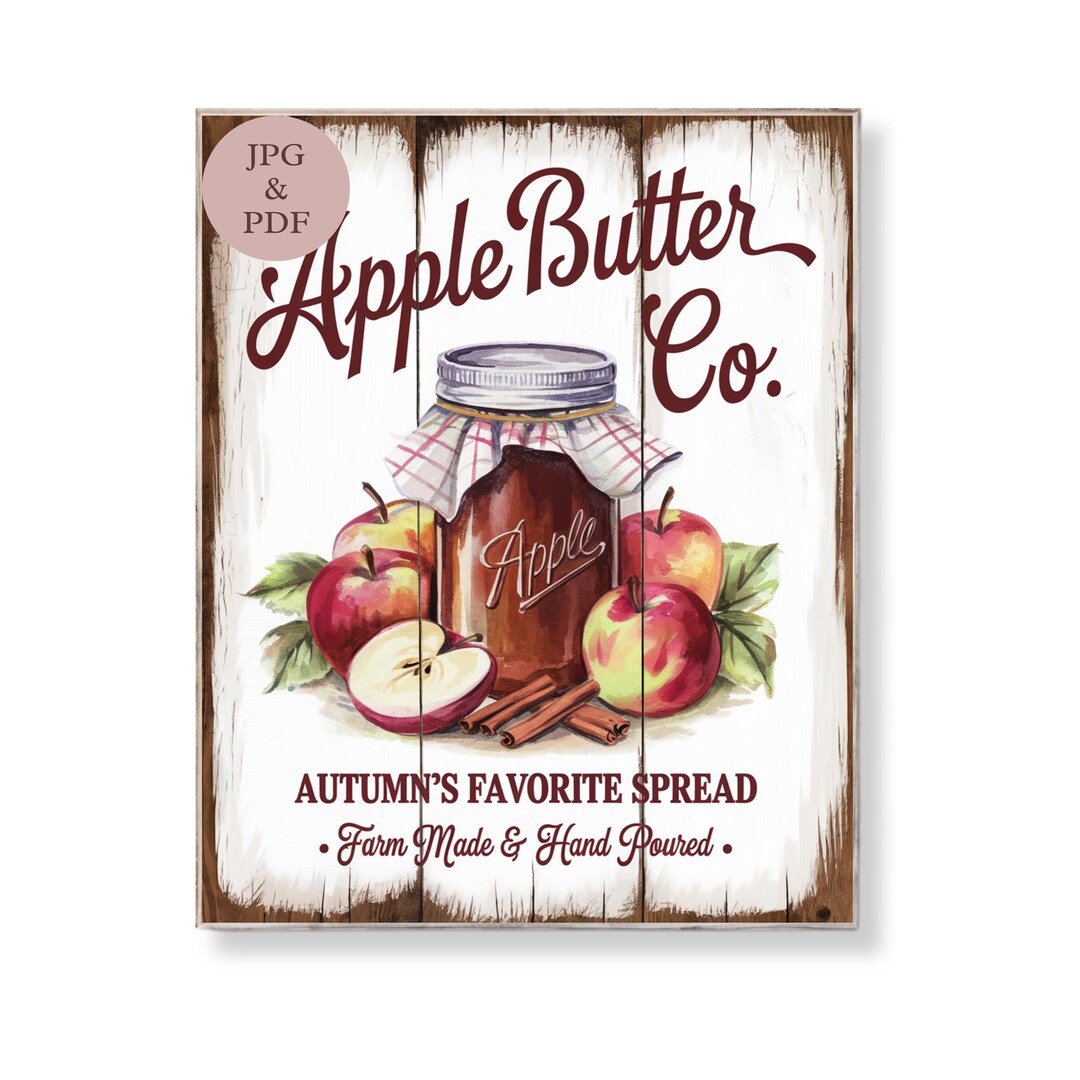 Vintage Apple Butter Label Print: Rustic Farmhouse Kitchen Decor ...