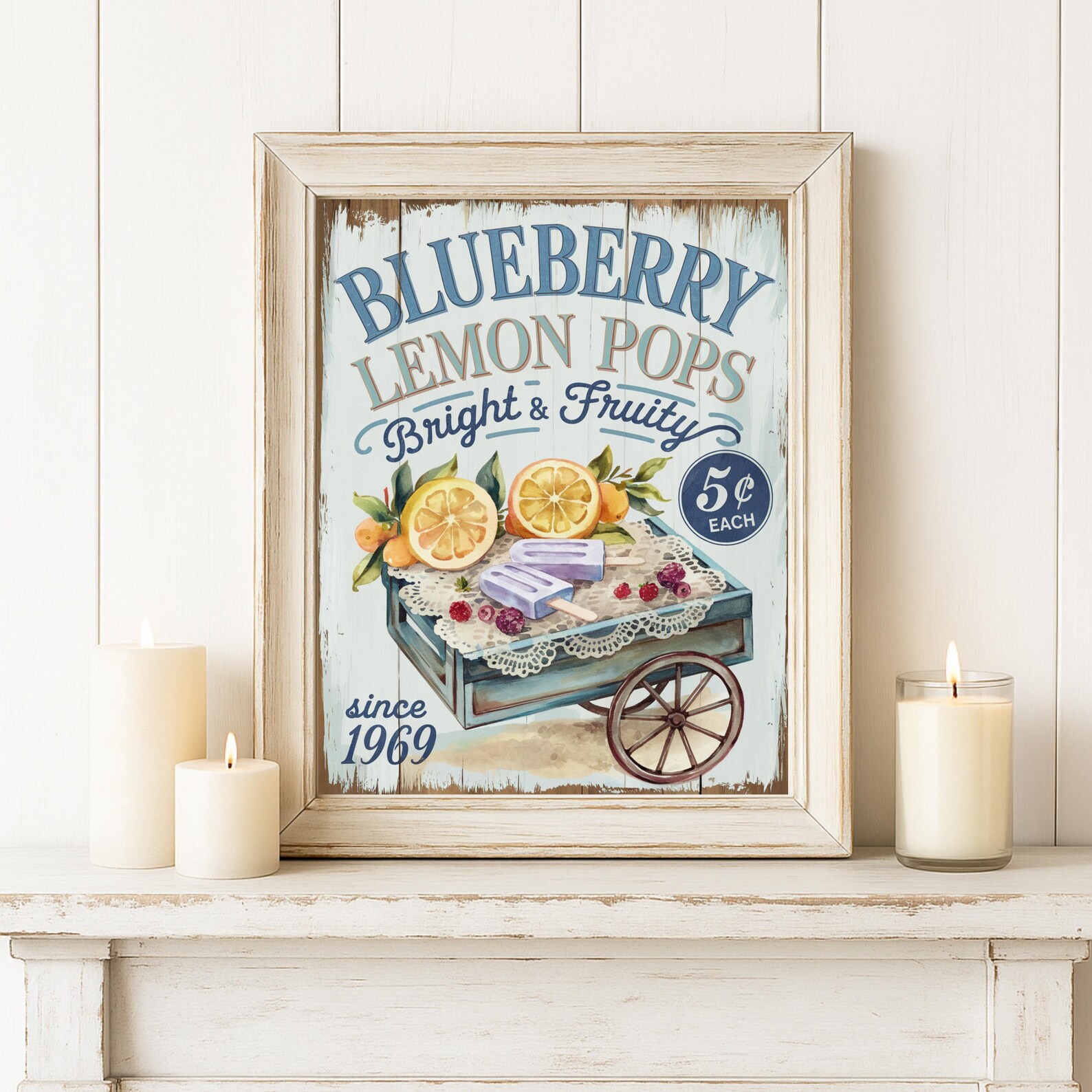 Blueberry Lemon Pops Wall Art Printable Vintage Summer Dessert Cart ...