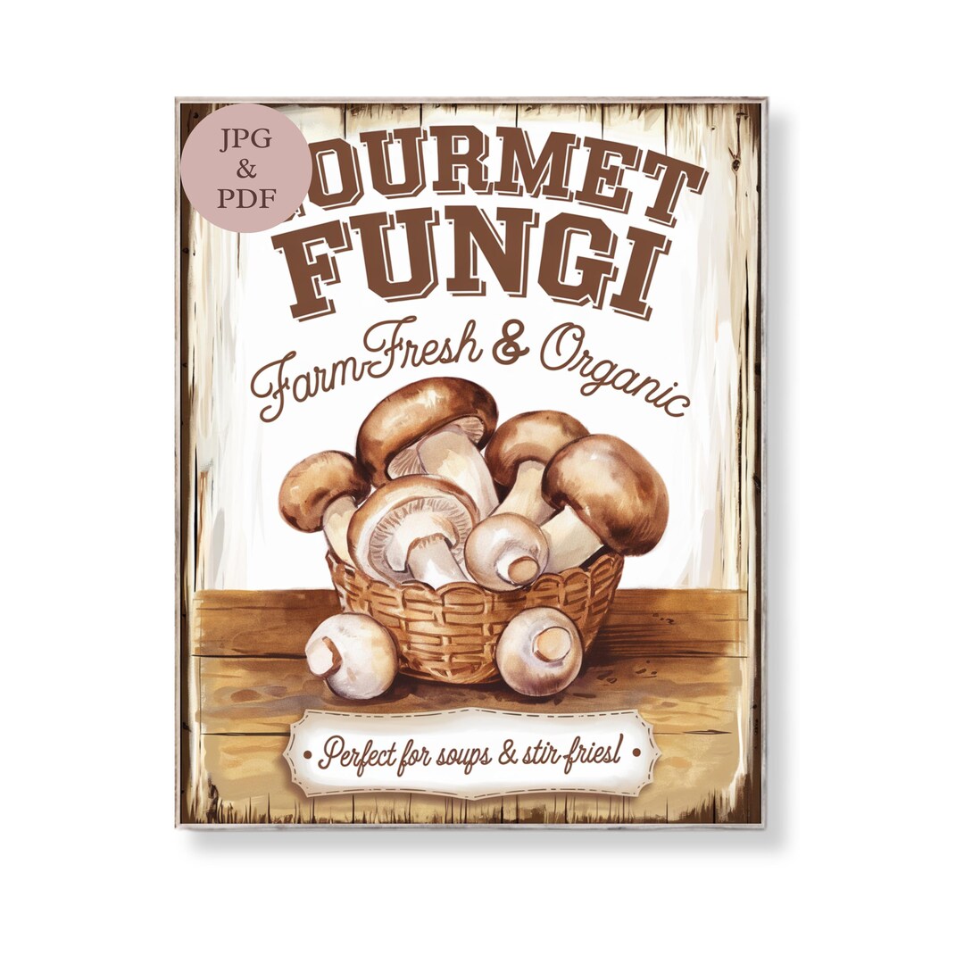 Mushroom Kitchen Sign: Vintage Farmhouse Fungi Art Print (8x10 Digital ...