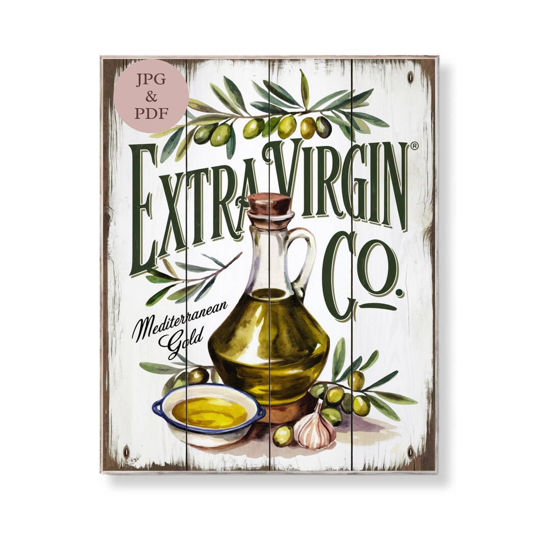 Olive Oil Kitchen Wall Art Extra Virgin Sign Mediterranean Pantry Decor ...
