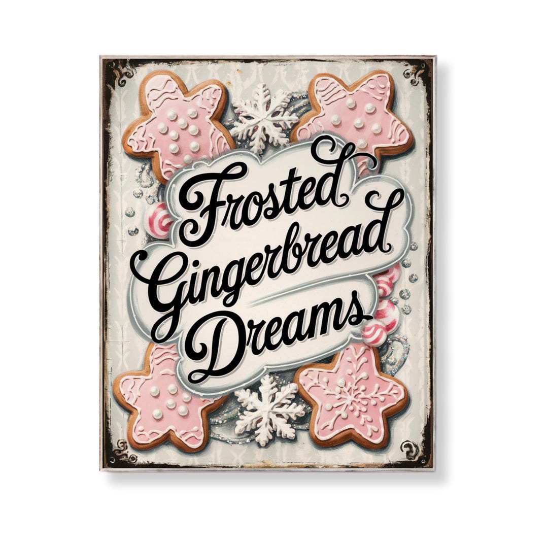 Gingerbread Christmas Print: Frosted Pink Cookie Wall Art (8x10 Digital ...