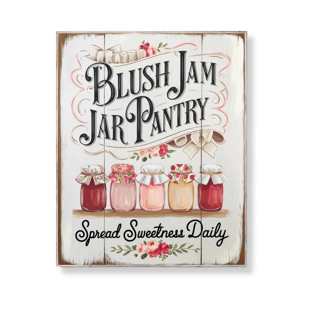 Blush Jam Jar Pantry Sign Printable Kitchen Wall Art Farmhouse Fruit ...