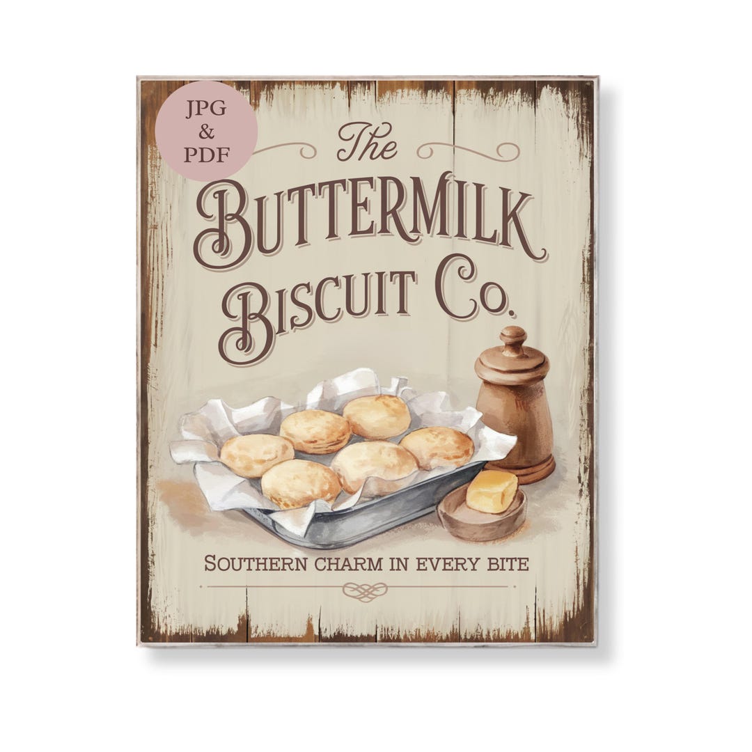 Buttermilk Biscuit Sign Southern Kitchen Wall Art Vintage Breakfast ...