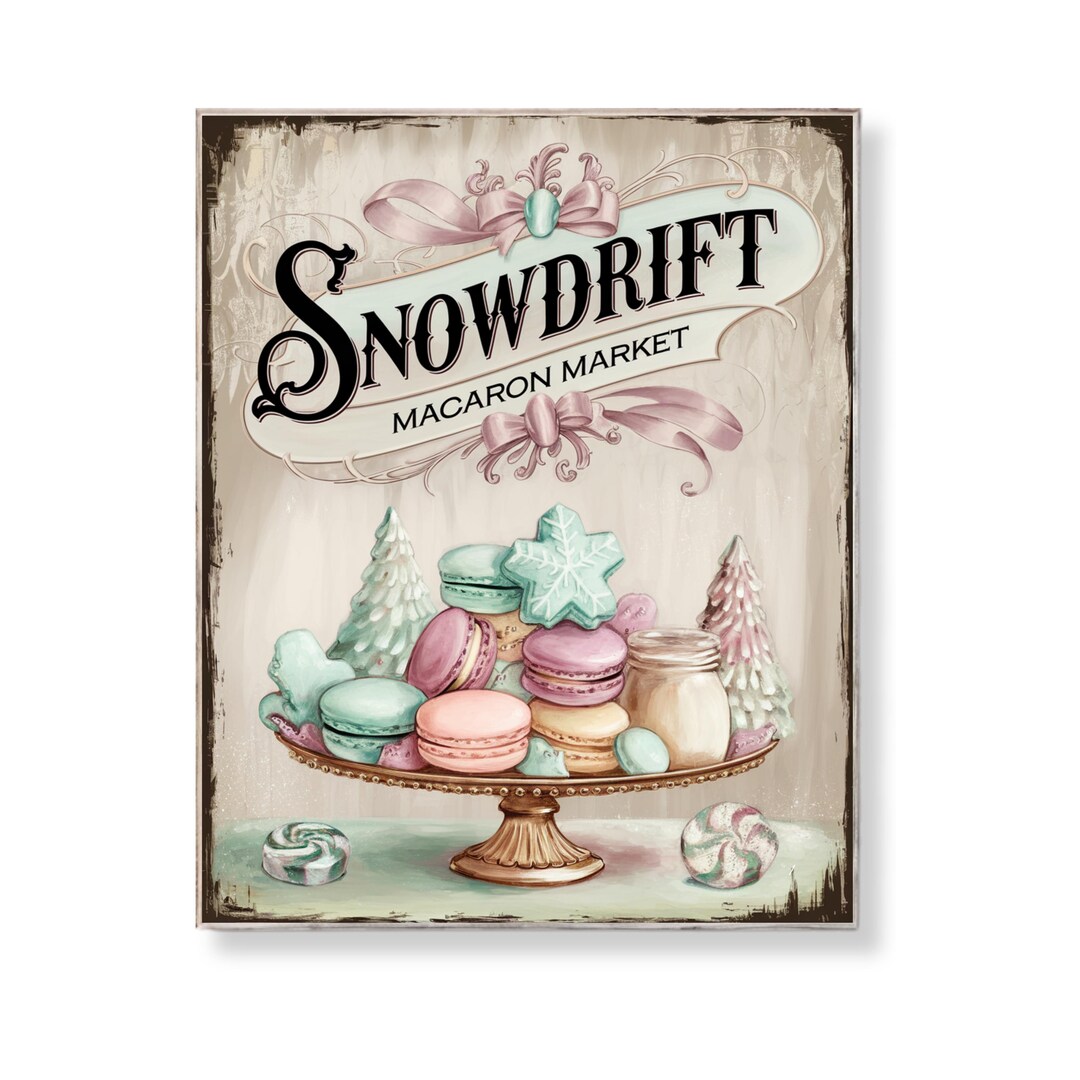 Macaron Christmas Sign: Pastel Dessert, Vintage Bakery Decor (digital ...