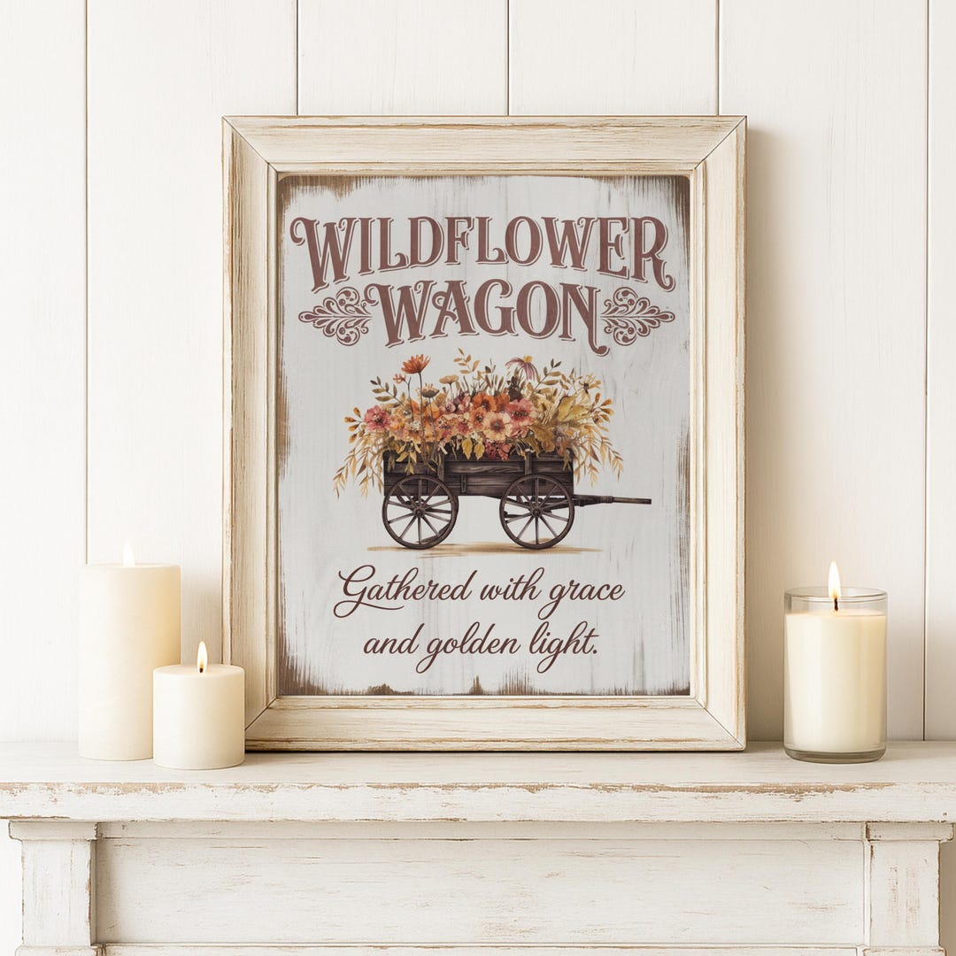 Wildflower Wagon Wall Art Printable Sign Rustic Fall Floral Farmhouse ...