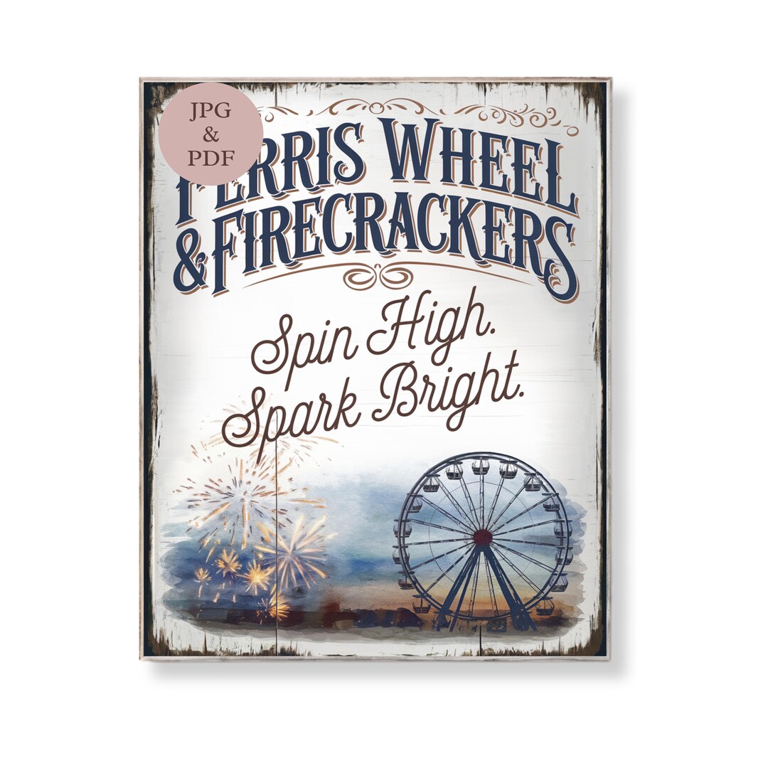 Ferris Wheel Fireworks Wall Art Patriotic Summer Fair Printable With ...