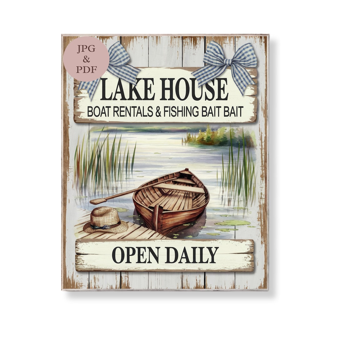 Lake House Boat Rentals Sign Rustic Summer Fishing Wall Art Rowboat ...