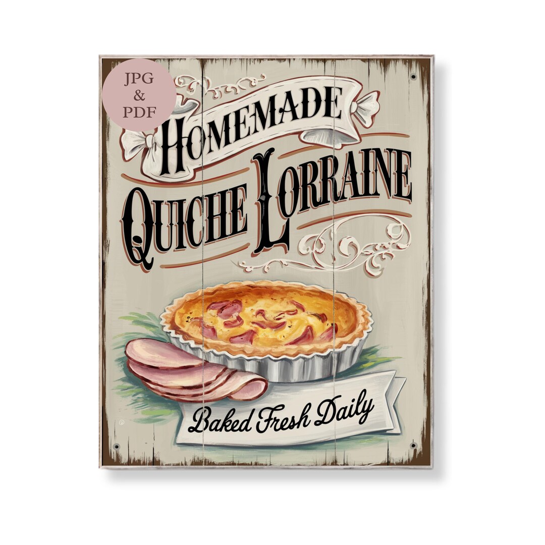 Quiche Lorraine Kitchen Print: Farmhouse Breakfast Sign (digital ...