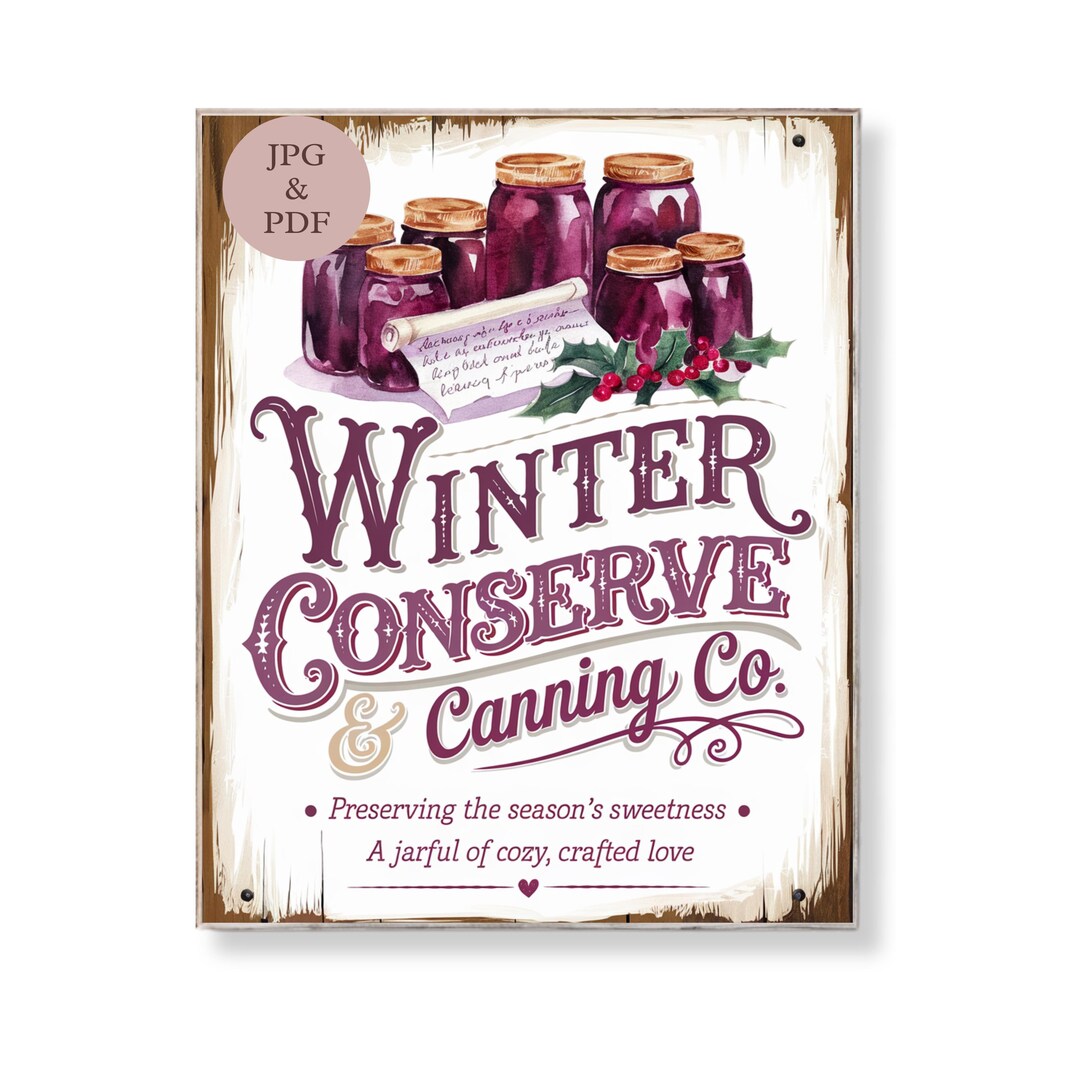 Winter Canning Pantry Sign Vintage Jam Jar Kitchen Art Holiday ...