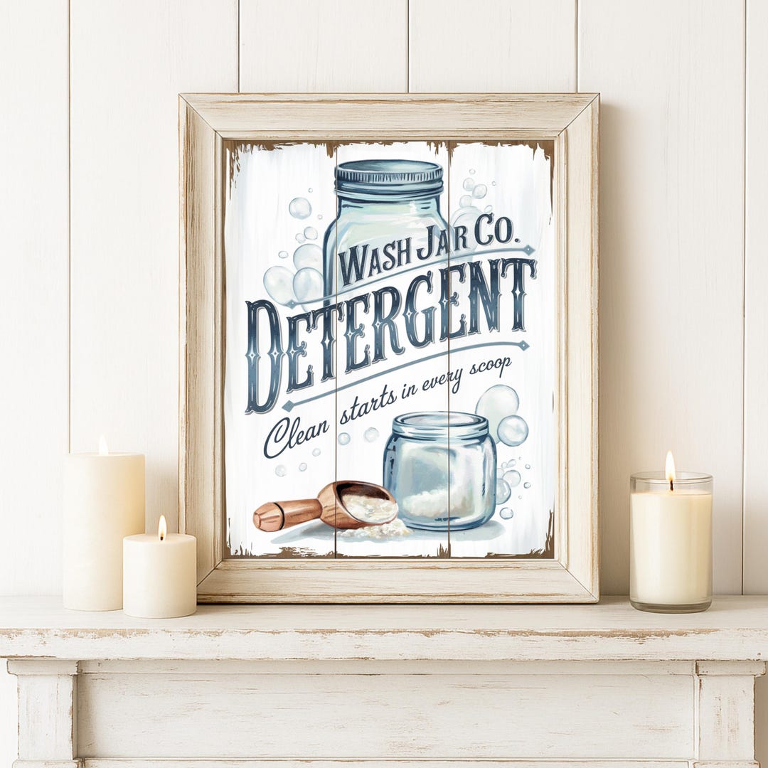 Detergent Jar Sign Scoop Style Laundry Room Wall Art Vintage Wash Jar ...