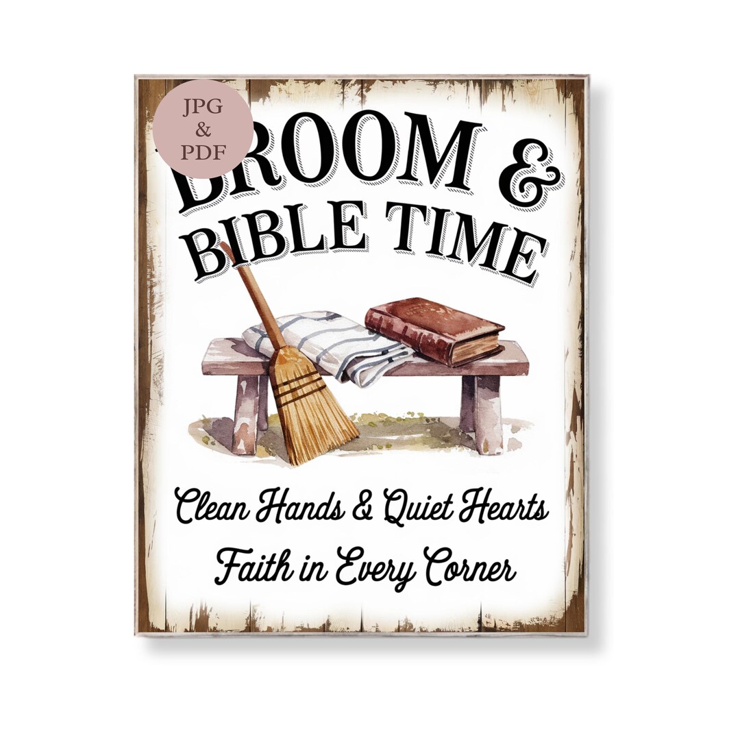 Faith Home Cleaning Sign: Broom & Bible Verse Art (digital Download) - Etsy