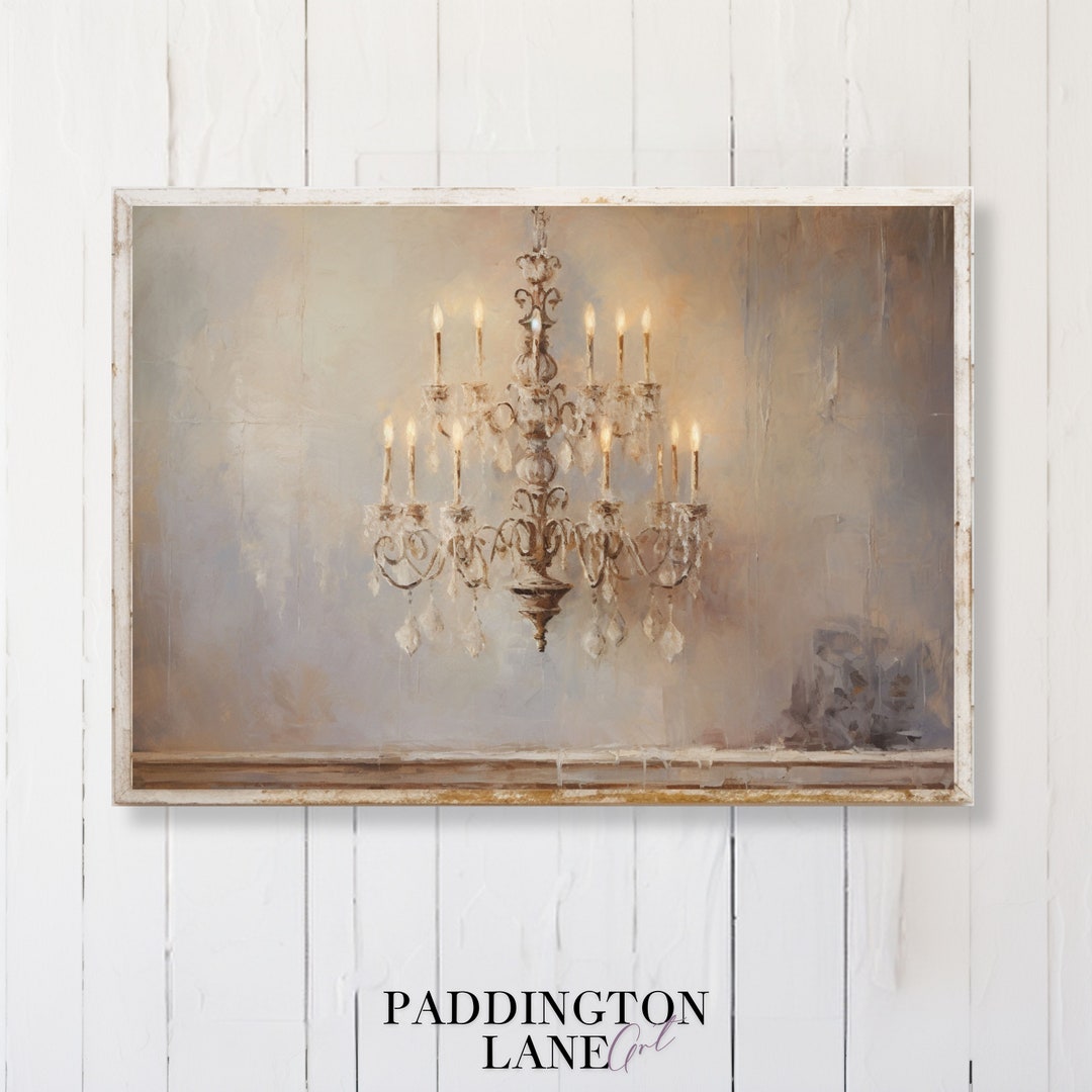 Vintage Farmhouse Chandelier Art Neutral Wall Decor, Rustic Landscape ...