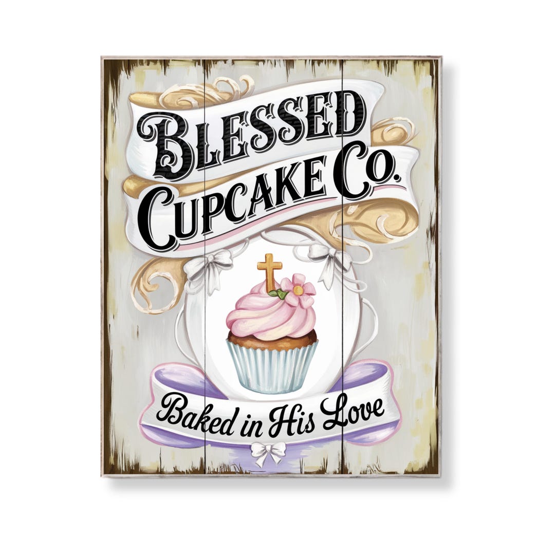 Christian Kitchen Wall Art Cupcake Bible Verse Printable Pink Faith ...