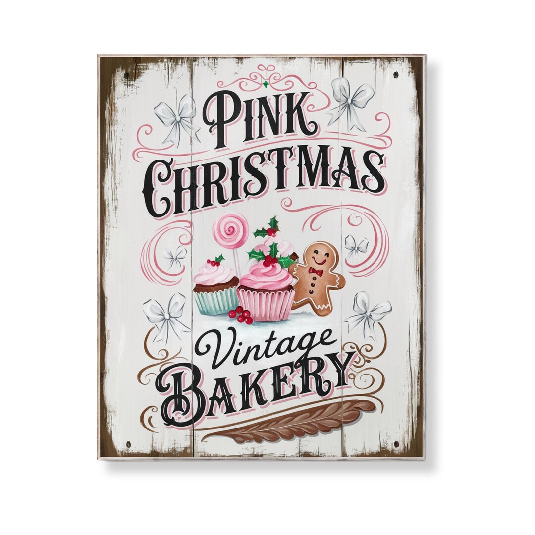 Pink Christmas Vintage Bakery Printable Sign Holiday Cupcake Cookie ...