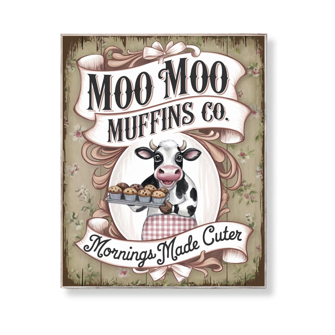 Cow Bakery Printable Moo Moo Muffins Wall Art Vintage Farmhouse Kitchen ...