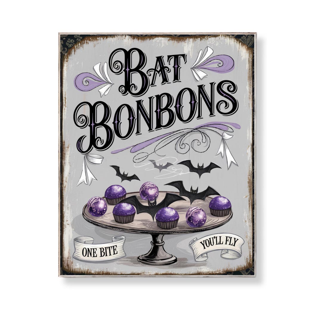 Gothic Candy Sign Purple Retro Kitchen Decor Vintage Bat Bonbons ...