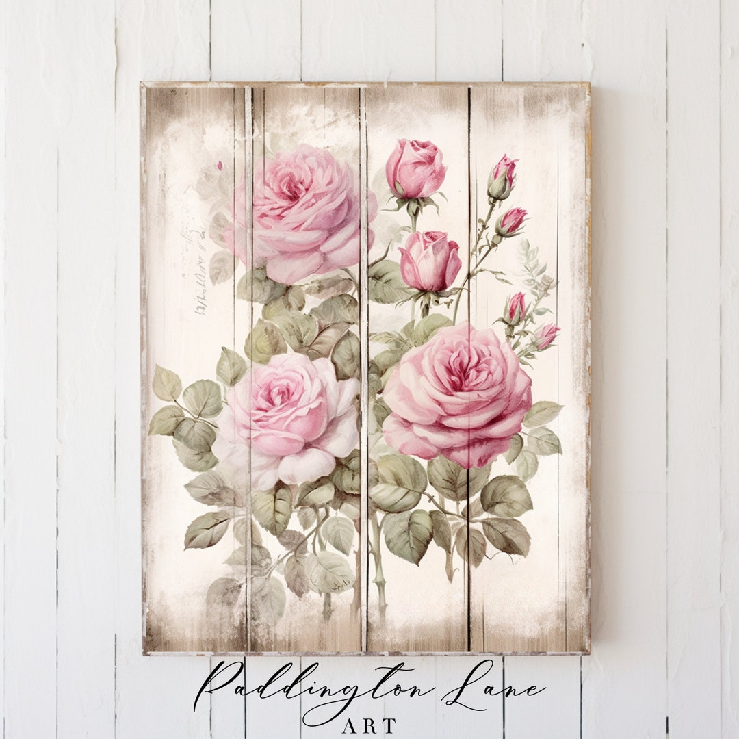 Pink Rose Wall Art, Floral Farmhouse Decor, White Wood Farmhouse Sign ...