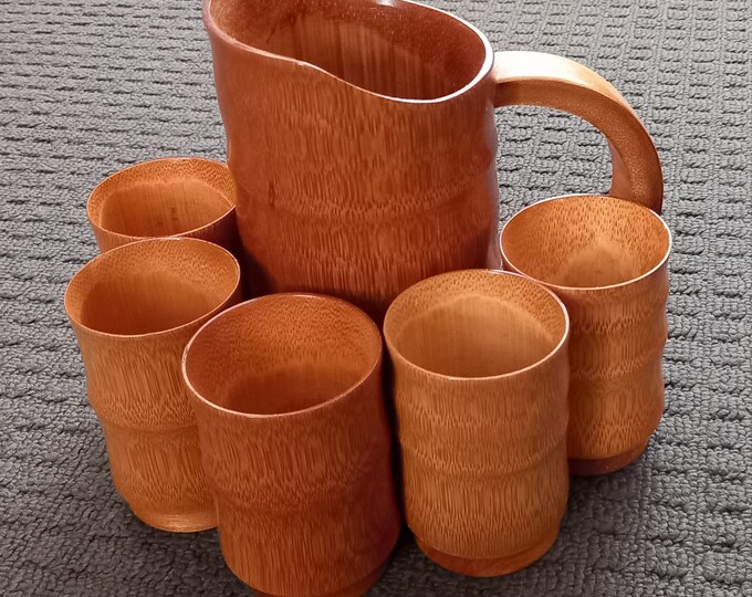 Bamboo Drinks Jug & 5 Cup Set, "max Brand" Genuine - Etsy