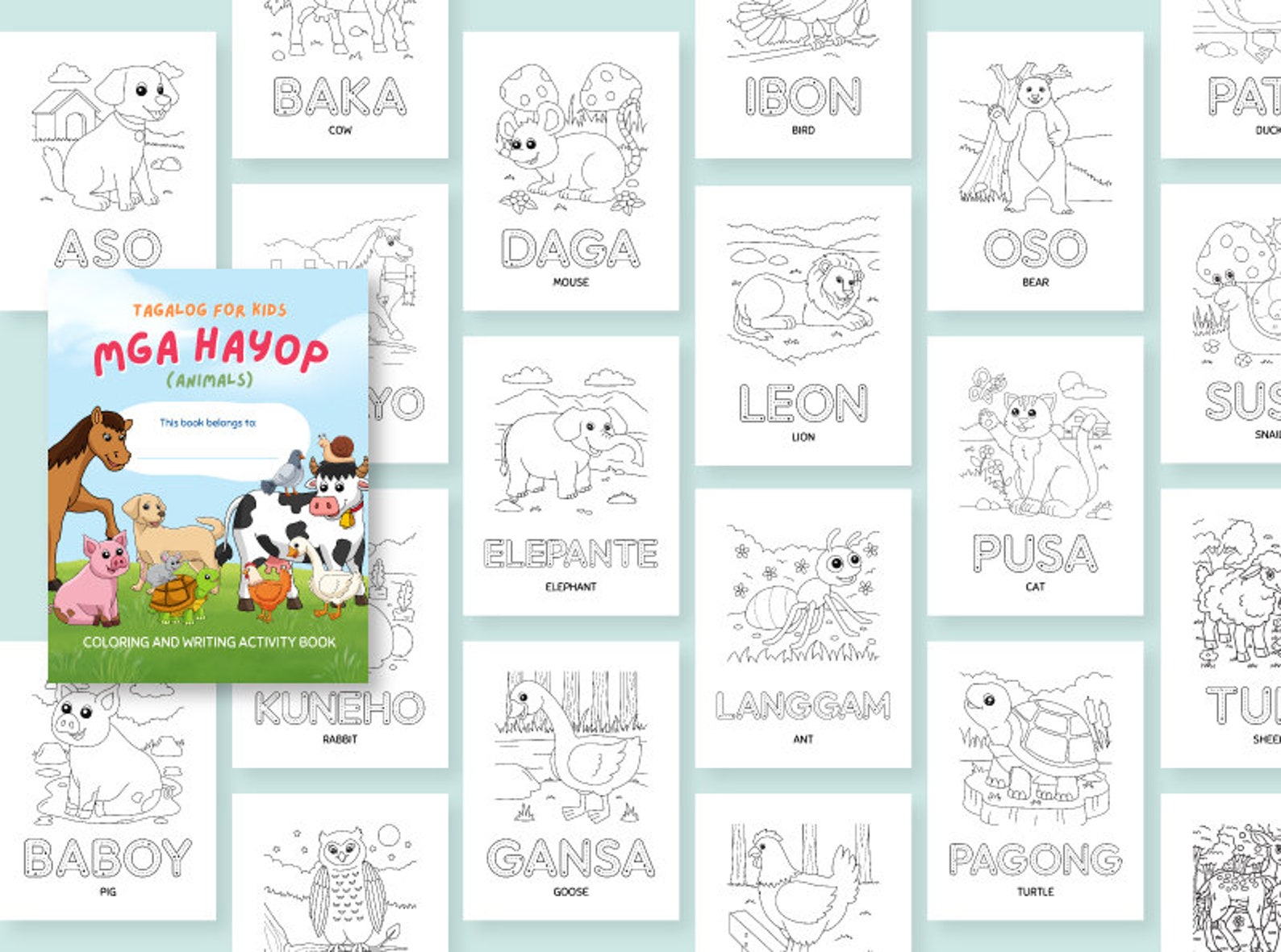 Mga Hayop | Learn Filipino Tagalog | Bilingual Workbook for Kids ...