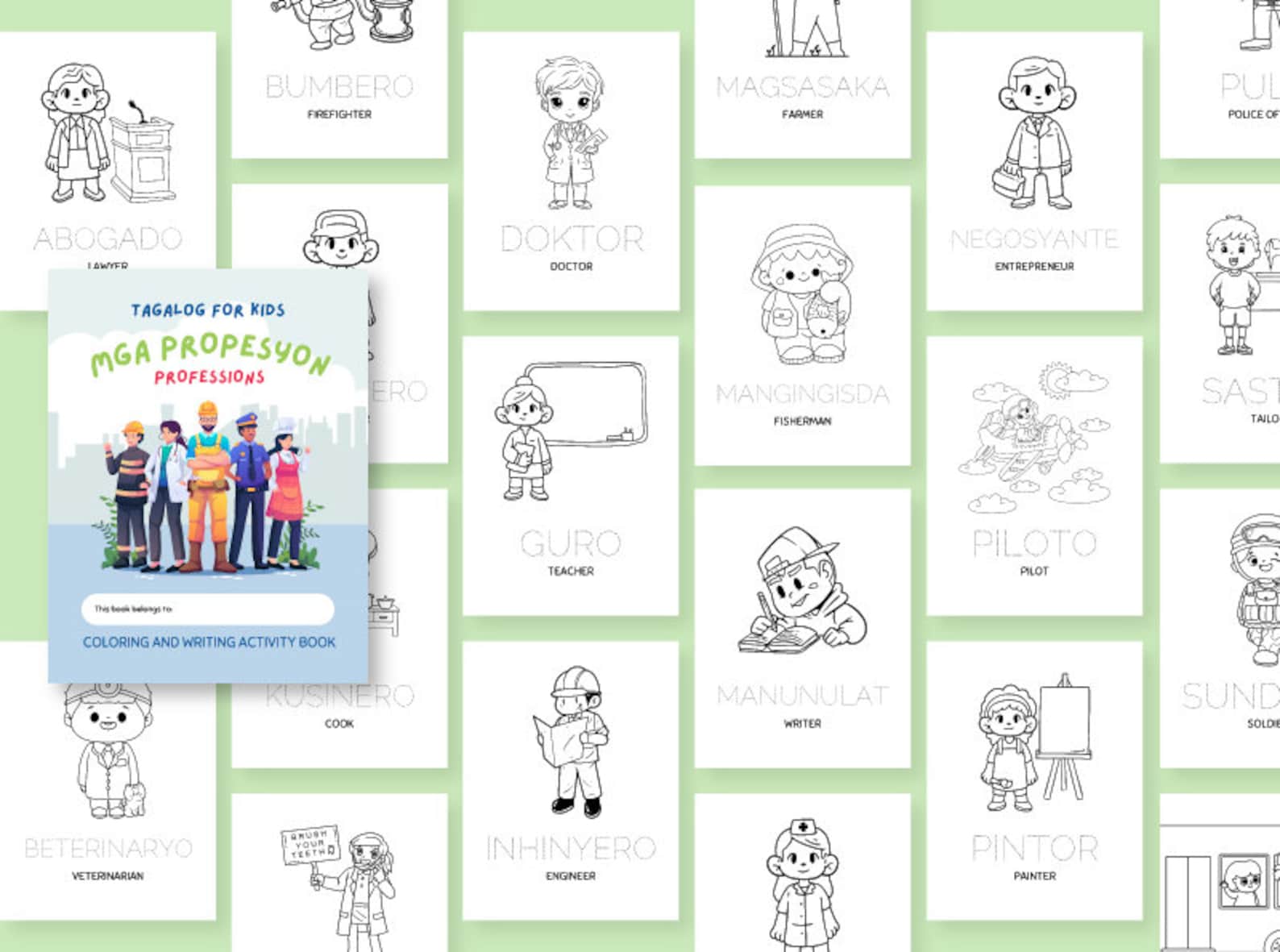 Mga Propesyon | Learn Filipino Tagalog | Bilingual Workbook for Kids ...