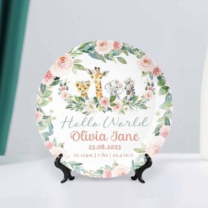 Birth Stat Sign Baby Announcement Customized Plate Floral Safari Animal ...