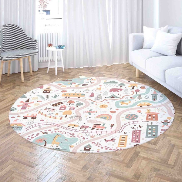 Road Map Round Rug - Etsy