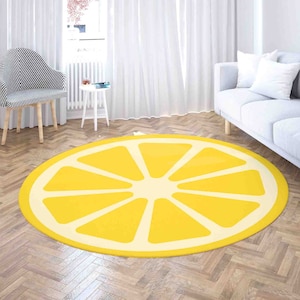 Lemon Slice Round Rug, Yellow Fruit Kitchen Mat - Etsy