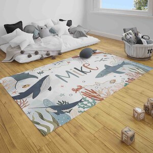 Ocean Shark Nursery Rug, Sea Shark Baby Boy Room Decor, Underwater ...
