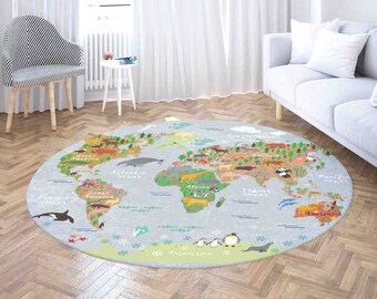 Circle World Map Rug - Etsy