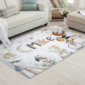 Safari Animals Circus Rug, Night Sky Nursery Carpet, Custom Name ...
